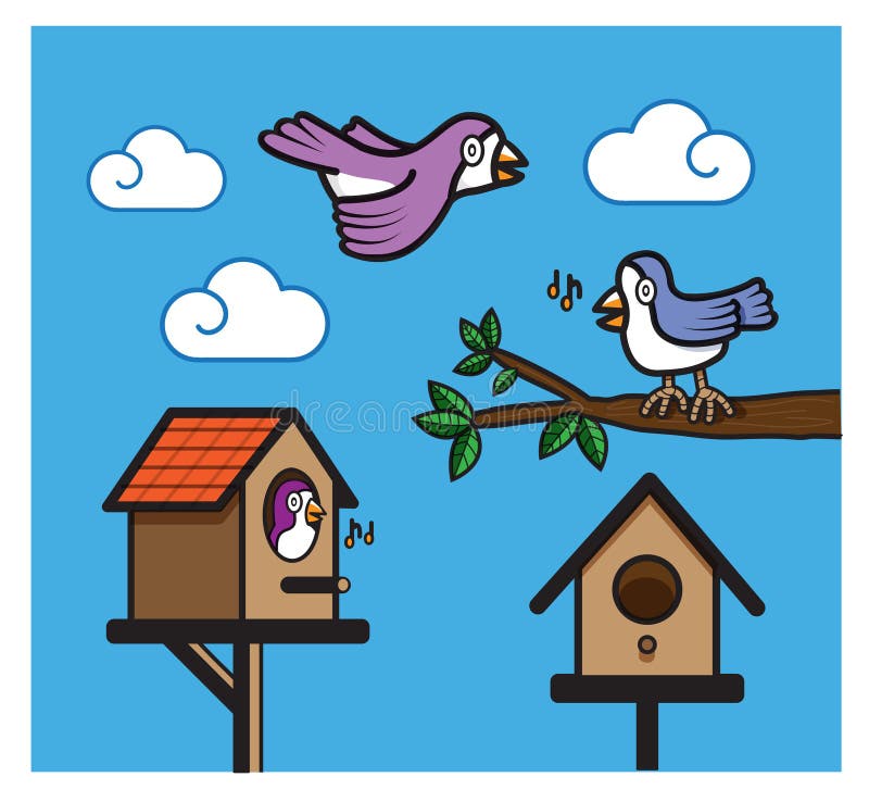 Bird Sky Isolated Birdhouse Tree Stock Vector - Illustration of music ...