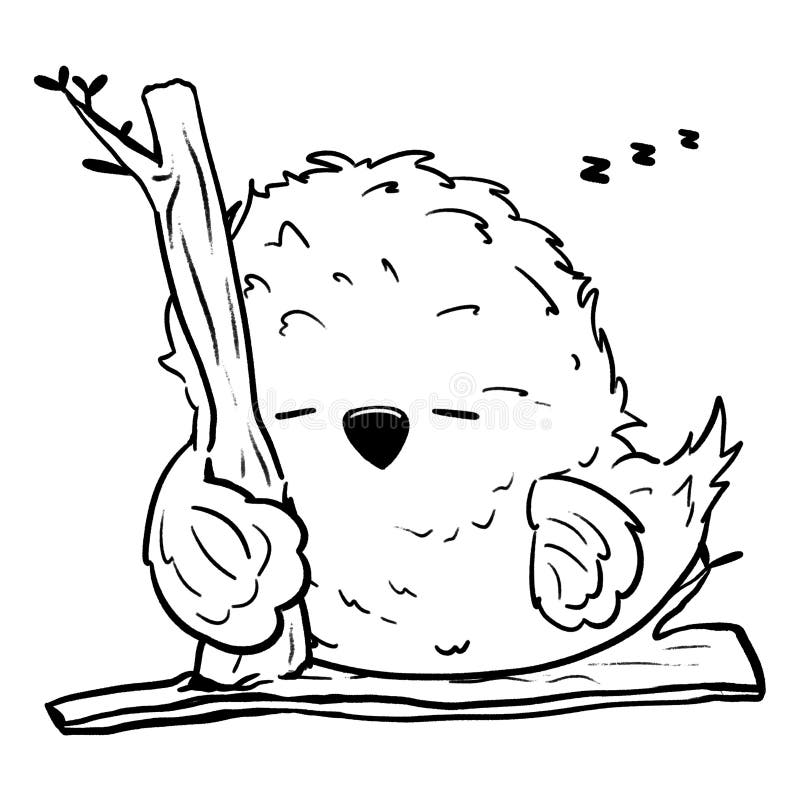 Fluffy Bird Sleeping on Branches Isolated Outline Illustration, Cartoon ...