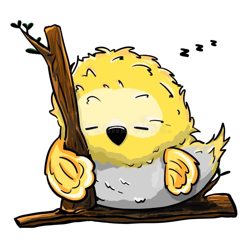 Little Bird Sleeping on Branches Isolated Illustration, Cartoon Fluffy ...
