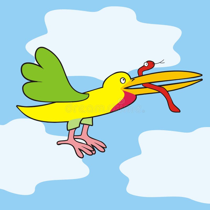 Bird and Snake, Vector Illustration, Sky, Blue Background Stock Vector ...