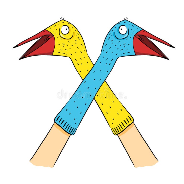 Sock Bird Puppets Illustration Isolated on White Background Stock ...