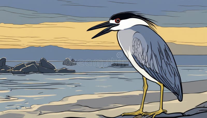 A Bird Standing on the Beach Stock Illustration - Illustration of ...