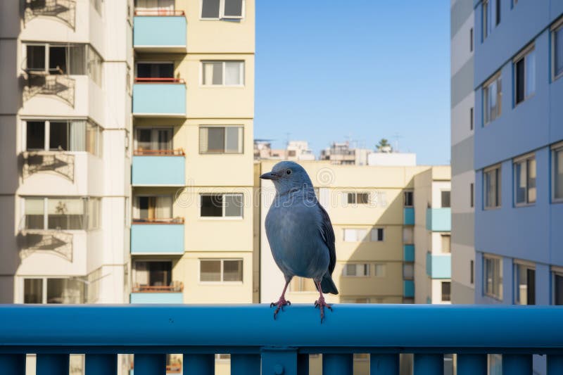 A Bird is Standing on a Railing in Front of a Building Stock ...