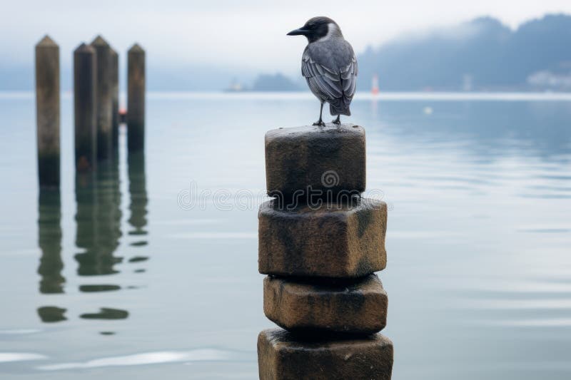 A Bird is Standing on Top of a Stack of Blocks Stock Illustration ...