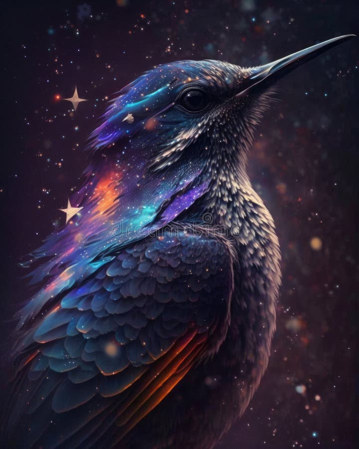 Bird in the Starry Night Sky. Colorful Illustration Stock Illustration ...