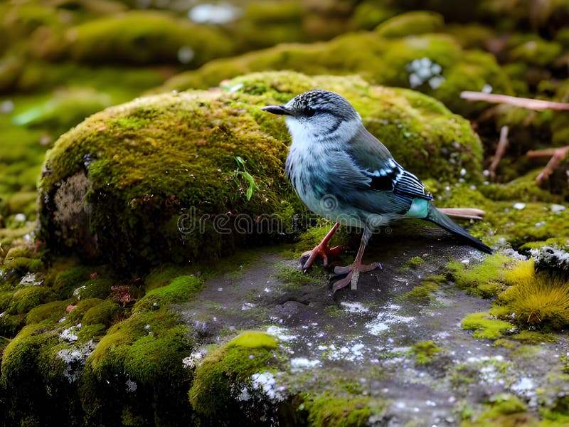 Bird on the Stone in Forest, Ai Generated Stock Illustration ...