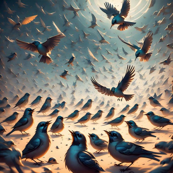 A Bird Swarm Flyes on Sky, AI-generated Stock Illustration ...