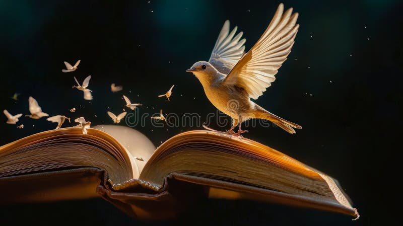 Bird Taking Flight from Open Book, Magical Scene, Inspiring Imagery ...
