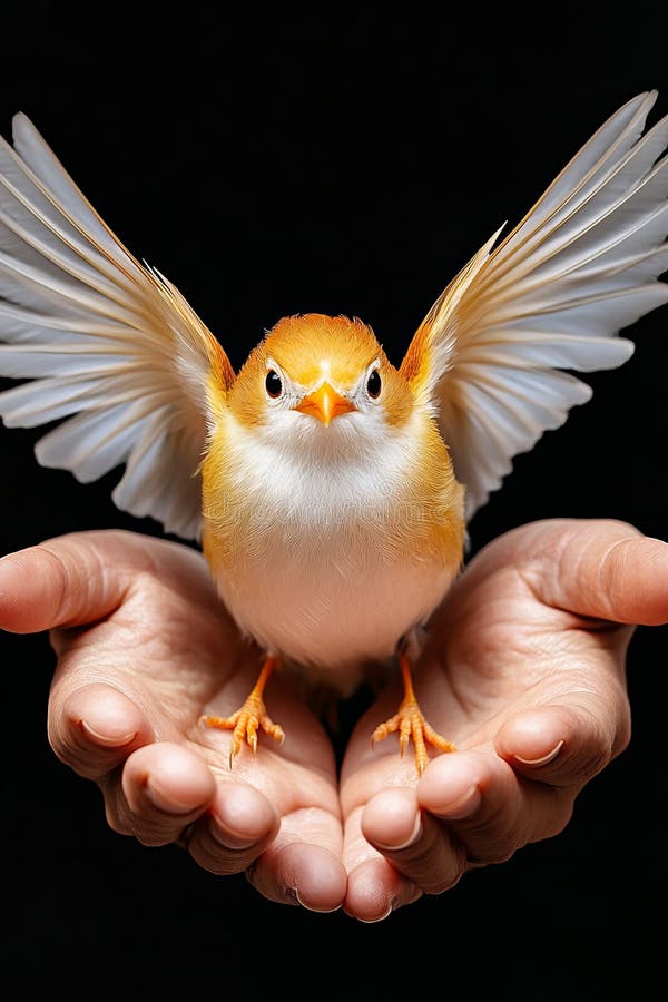 Bird Taking Off from Hand, Realistic Style, Black Background, Concept ...