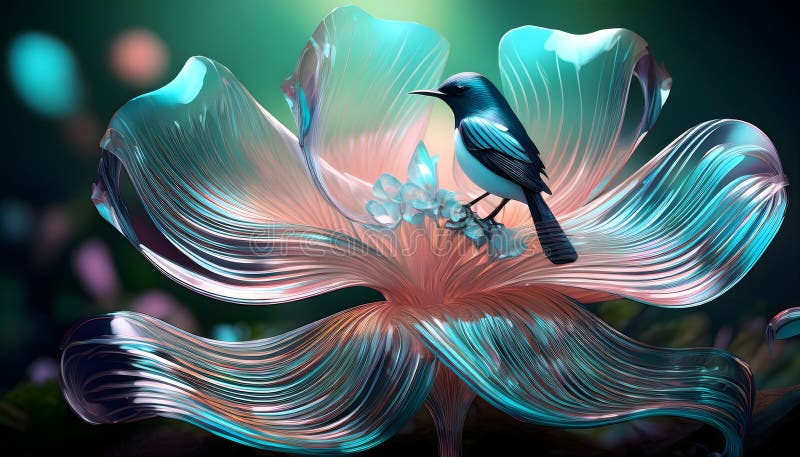 Bird on Translucent Flower. Generative AI Stock Illustration ...