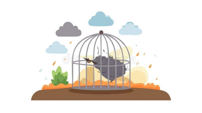 Bird Trapped in Cage, Confinement and Loss of Freedom, Vector Design ...