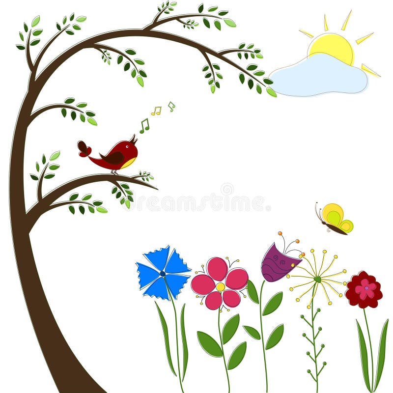 Singing Birds on Tree Branches Stock Vector - Illustration of ...