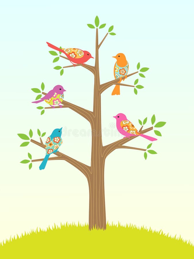 Abstract birds on tree stock vector. Illustration of bird - 25604297