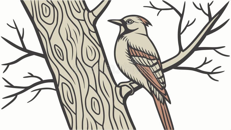 Bird on Tree Branch, Nature and Wildlife Observation Vector Design ...