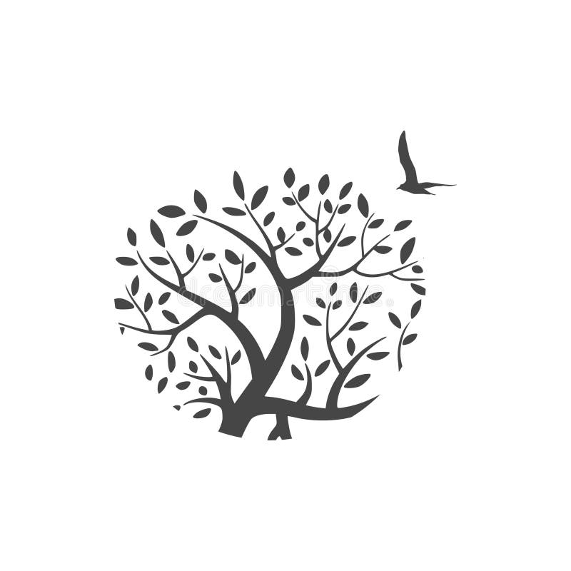 Bird and Tree Branches Logo Sticker Stock Vector - Illustration of ...