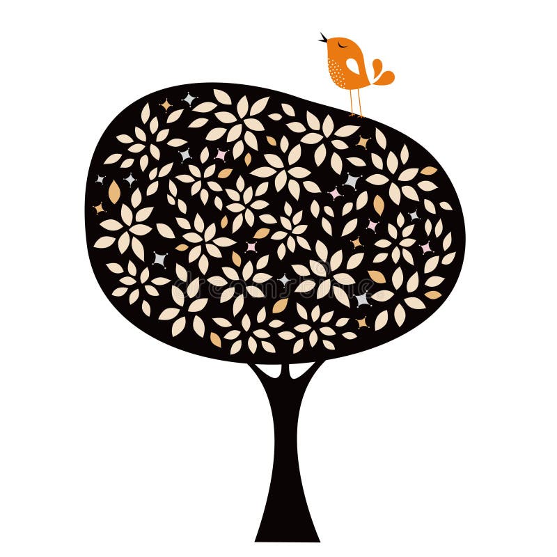 Bird and tree design stock vector. Illustration of drawing - 12497806