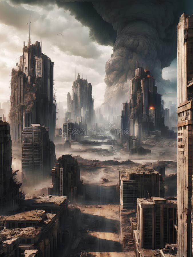 Bird View Landscape of Doomsday Broken Deserted City Stock Illustration ...