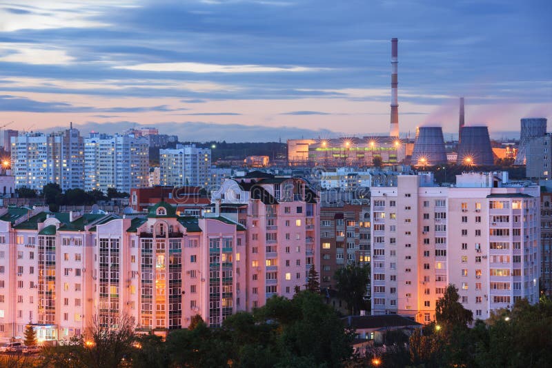 Bird View Over City Multistory Blocks of Flats at Dusk Stock Image ...