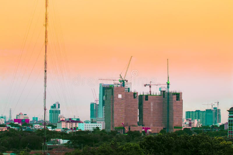 Bird View Over Cityscape and Construction Site Including Several Stock ...