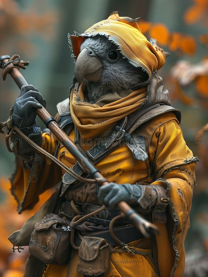 Bird Warrior in a Yellow Cloak, AI-generated. Stock Image - Image of ...