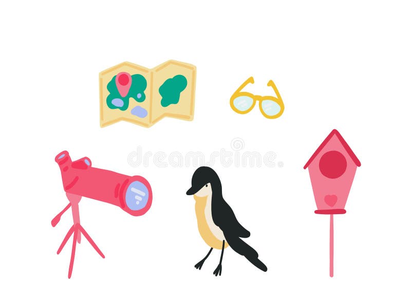 Bird Watching Flat Design Set with Bird and Map Stock Vector ...