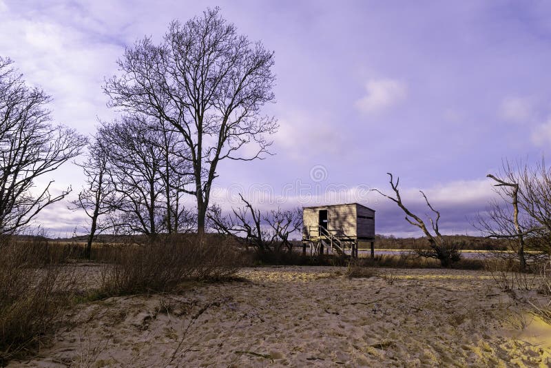 Bird watching hide stock photo. Image of benacre, sand - 343591006