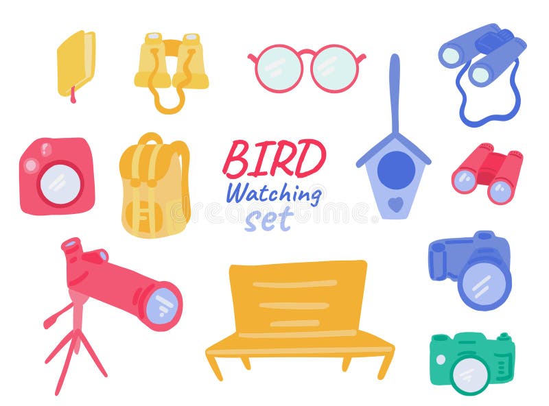 Bird Watching Set Flat Design Binoculars and Camera Stock Vector ...