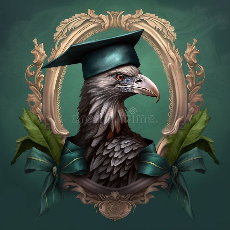 Bird Wearing Graduation Cap in Ornate Frame Design. Stock Illustration ...