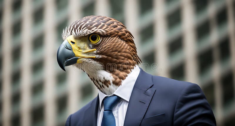 A Bird Wearing a Suit and Tie Standing in Front of a Building. Stock ...