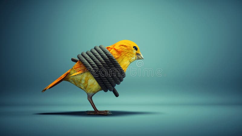 Bird with Wings Tied. Break Free and Escape Concept Stock Illustration ...