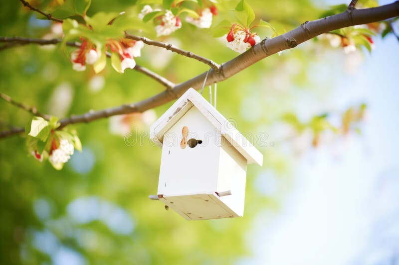 Birdhouse in an Apple Tree: a Natural Insect Control Method Stock Photo ...