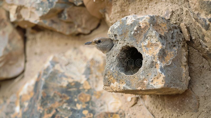 A Birdhouse Constructed from a Hollowedout Stone and Natural Adobe Mud ...