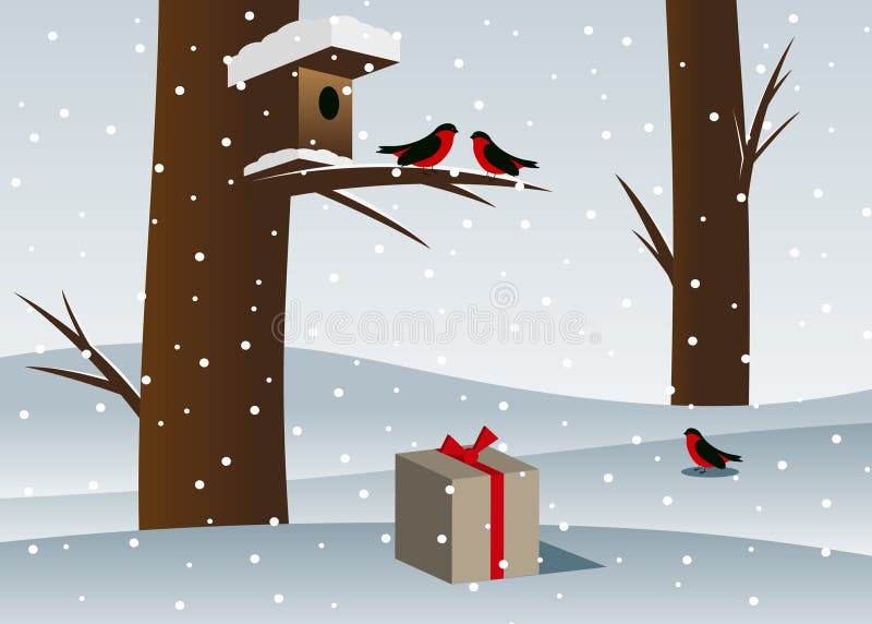 Birdhouse stock vector. Illustration of cold, bullfinch - 57305602