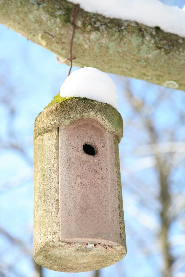 Birdhouse In Winter With A Decoration Bird Stock Photo - Image of ...