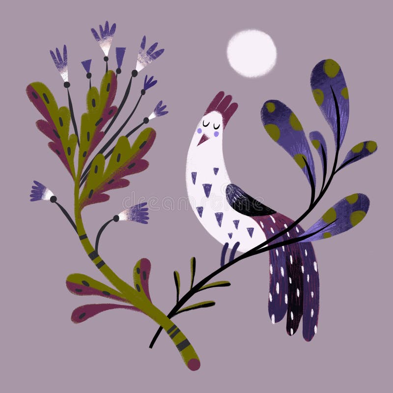 Birdie and moon stock illustration. Illustration of kids - 117669451