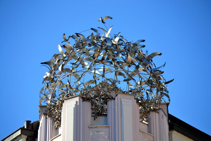 Installation - Birds on Branches in the Streets of Girona Editorial ...