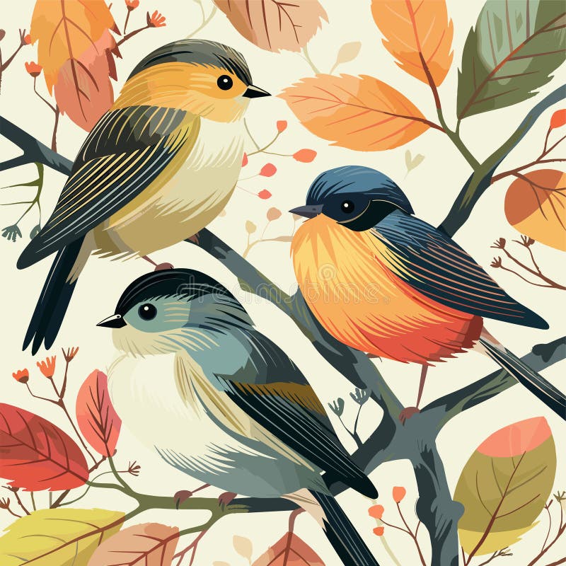Birds and Autumn Leaves. Vector Illustration. Stock Vector ...