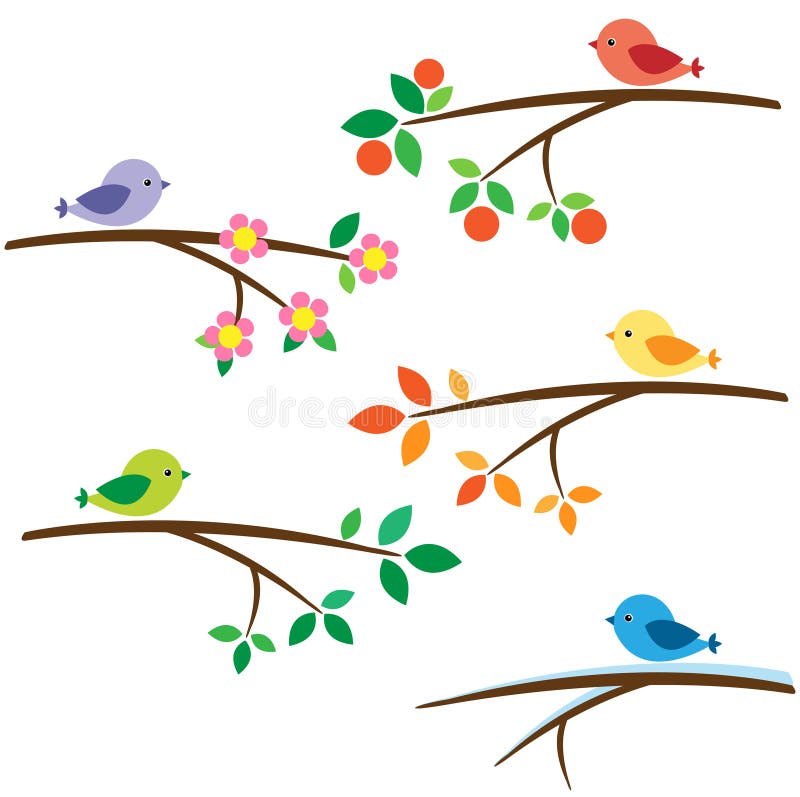 Birds on branch stock vector. Illustration of spring - 20022611