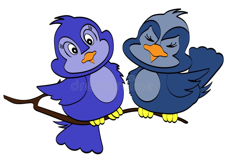 Cartoon Birds on a Branch Illustration. Blue Birds. Stock Vector ...