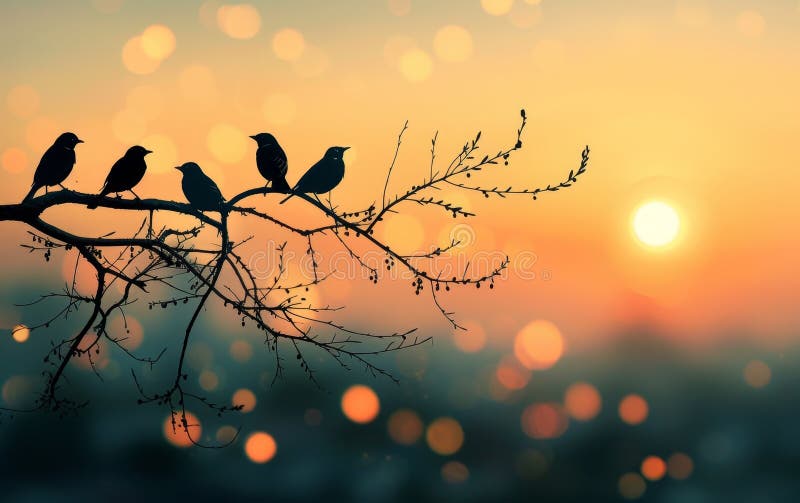 Birds on Branches Close Up, Focus on, Copy Space Clear, Natural Visuals ...