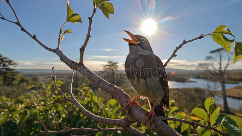 A Bird with Its Beak Open and Chirping on a Branch, Generative AI Stock ...