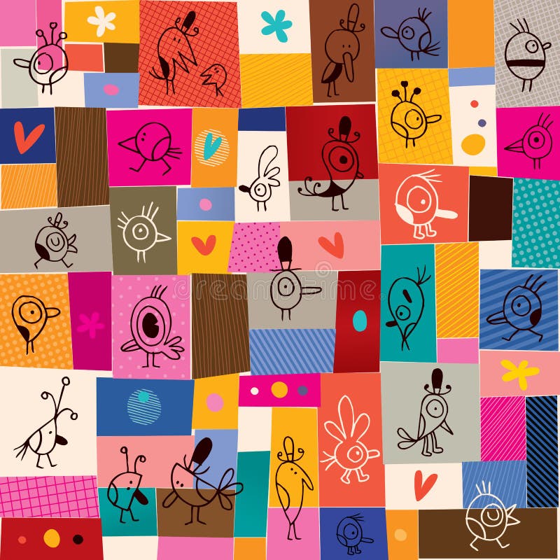 Birds collage pattern stock vector. Illustration of funny - 44169011