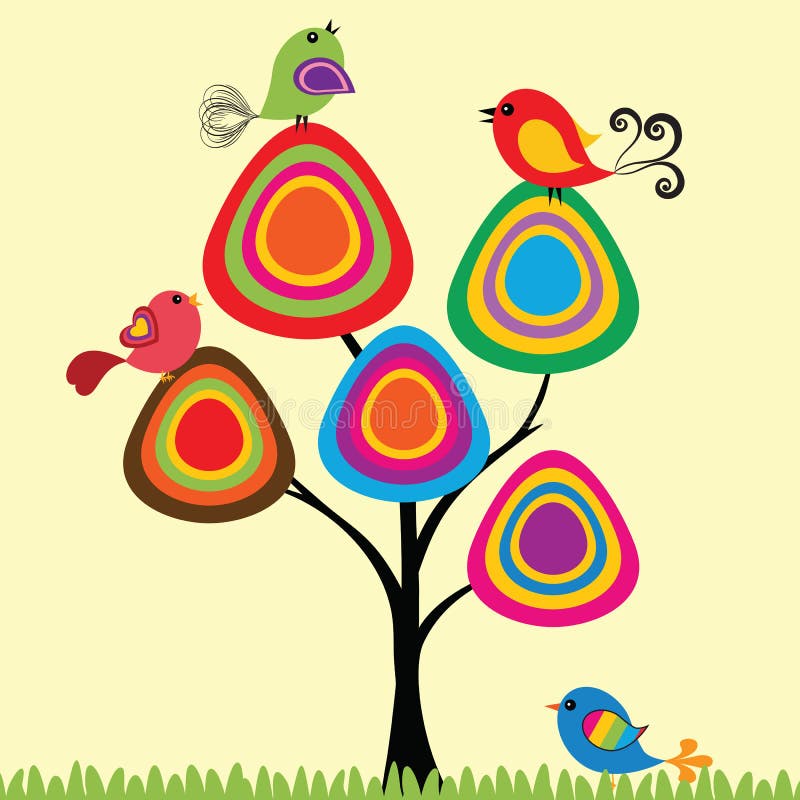 Birds in tree stock vector. Illustration of cute, whimsy - 13134263