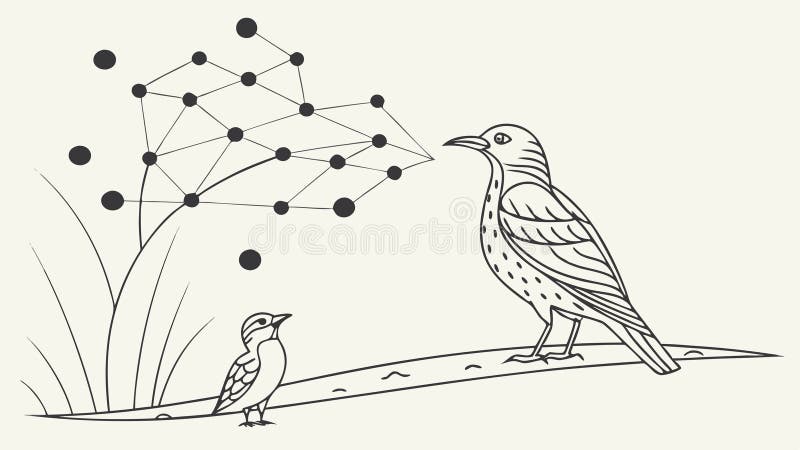 Birds Connected by Network, Communication and Natural Harmony, Vector ...