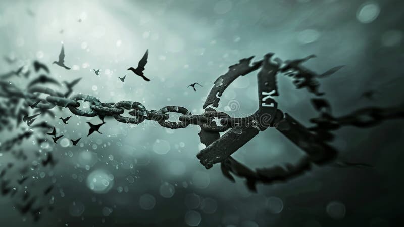Birds Emerging from Shattered Chains, Symbolizing Escape, Release, and ...