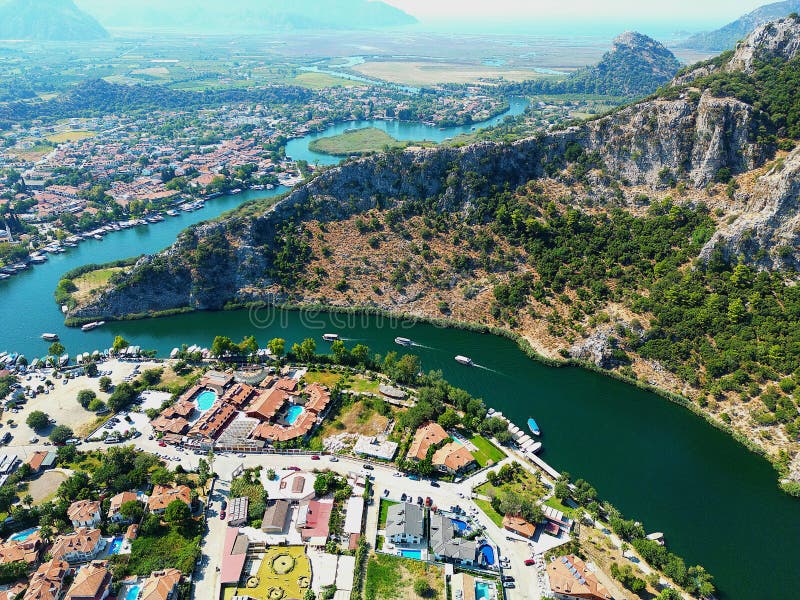 Birds Eye of the Dalyan Town on the Coast of a River Stock Image ...
