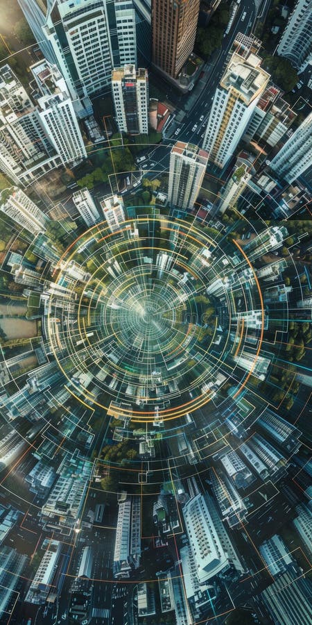 Birds Eye Perspective on Digital Security Architecture. Stock ...