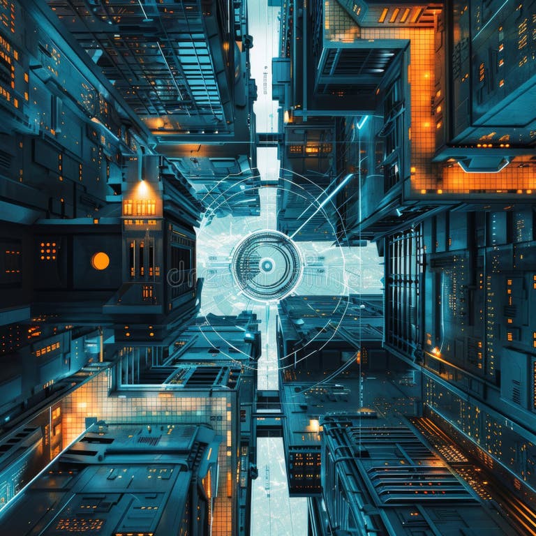 Birds Eye Perspective of Digital Security Architecture. Stock Illustration - Illustration of ...