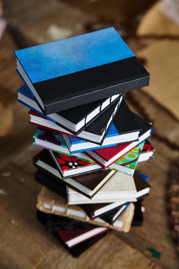 Birds Eye Shot of the Multicolored Stack of Small Handmade Books on a ...