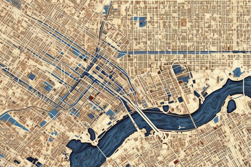 Birds Eye View Abstract Map of City Extreme Closeup. Generative AI ...